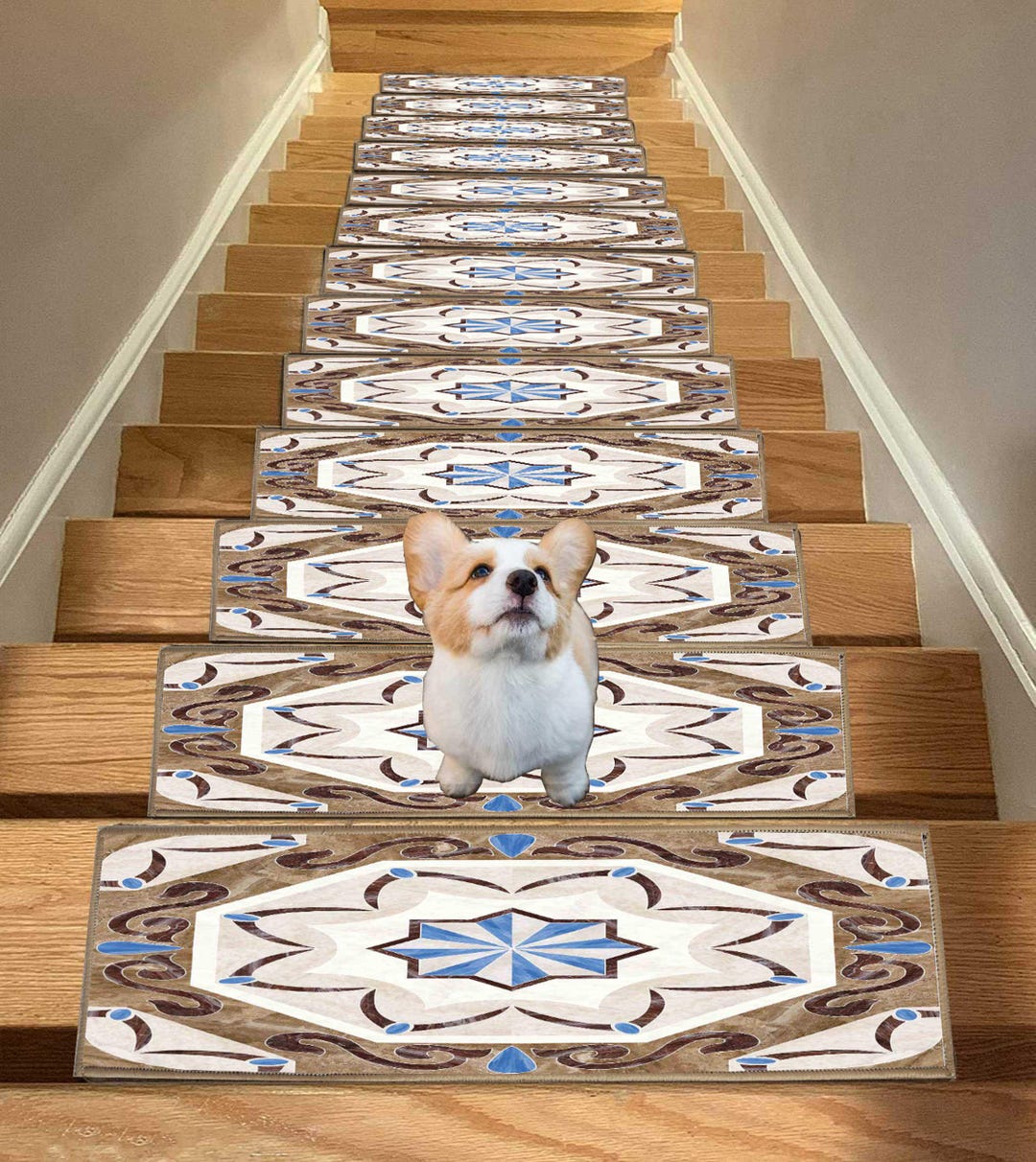 Beige Striped Stair Treads Rug: Non-slip, Machine Washable (20x70 Cm ...