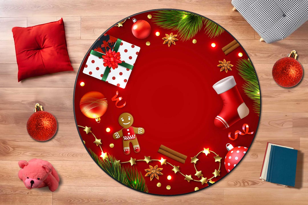 Round Rug for Christmas Tree, Merry Christmas Rug,christmas Round Rug ...