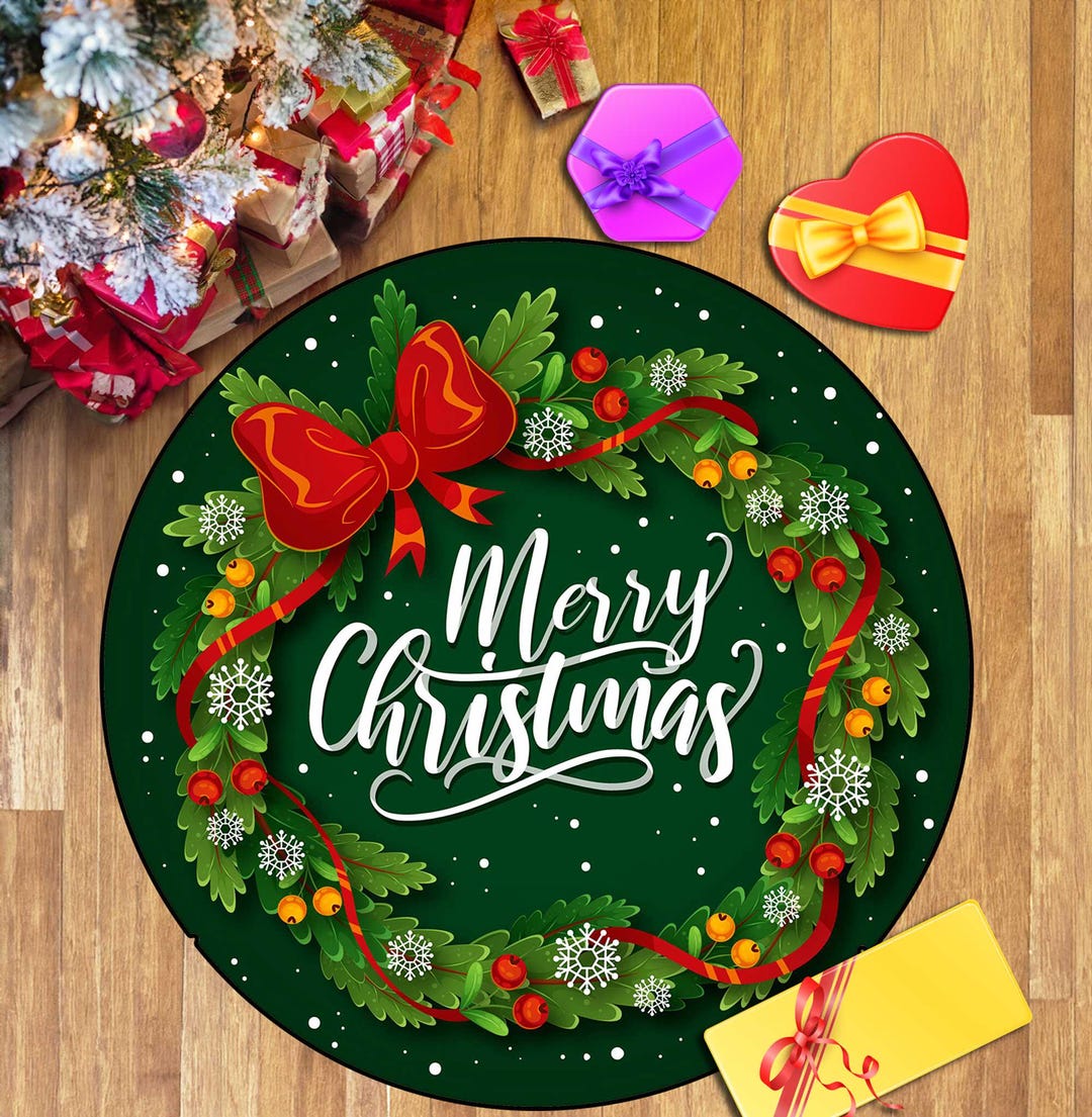Merry Christmas Tree Round Rug, Merry Christmas Rug,christmas Round Rug ...