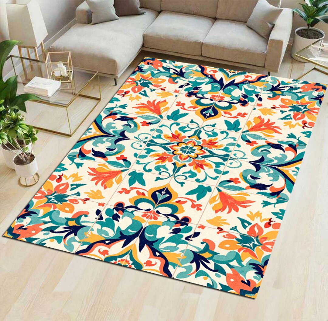 Tile Pattern Rug, Tile Pattern Rug, Vintage Tile Floor Rug, Vintage ...