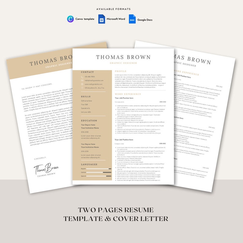 Resume Cover Letter Bundle 2 Pages Professional Editable Canva Google ...