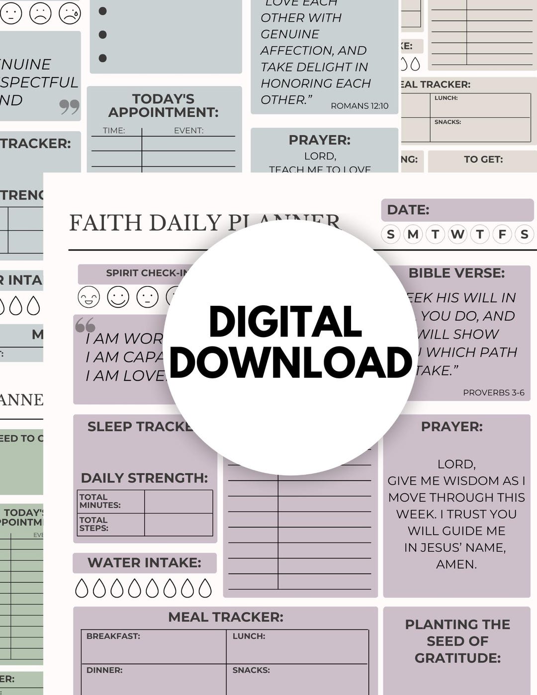 Printable Faith Daily Planner Set, Daily Organizer, Christian Bible ...