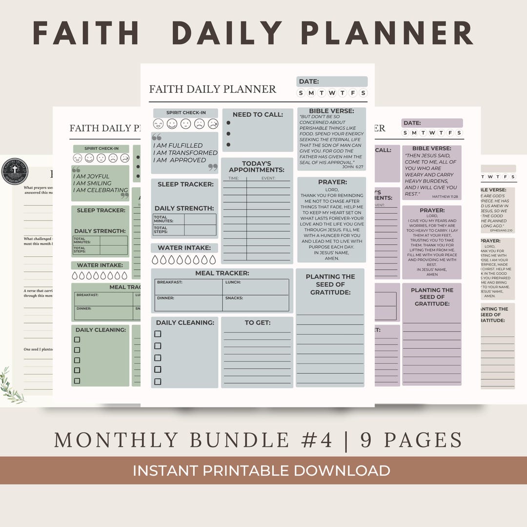 Printable Christian Daily Planner Monthly Bundle #4, Bible Study ...