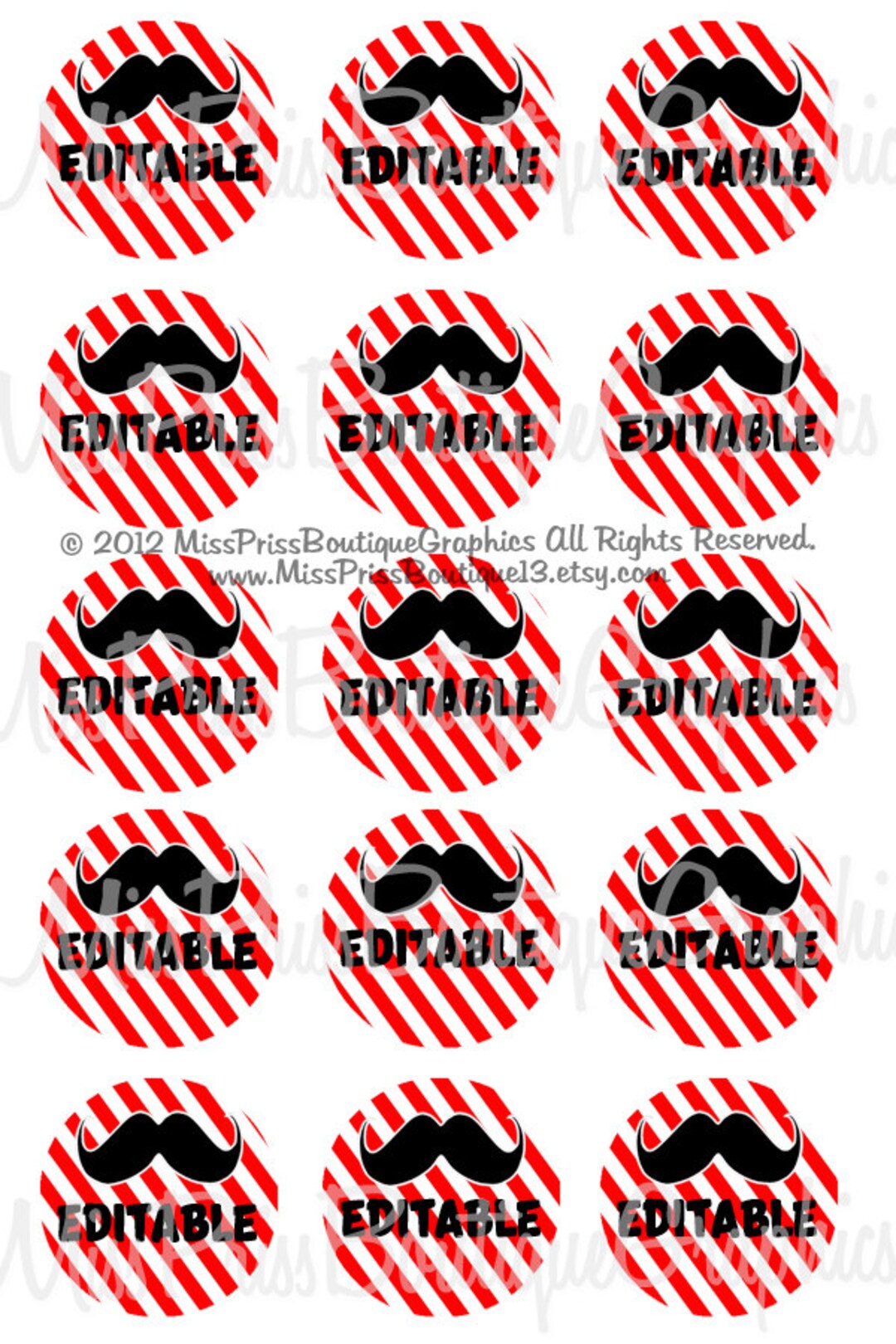 4x6 - EDITABLE PDF - MUSTACHE - Instant Download- Striped Mustaches ...