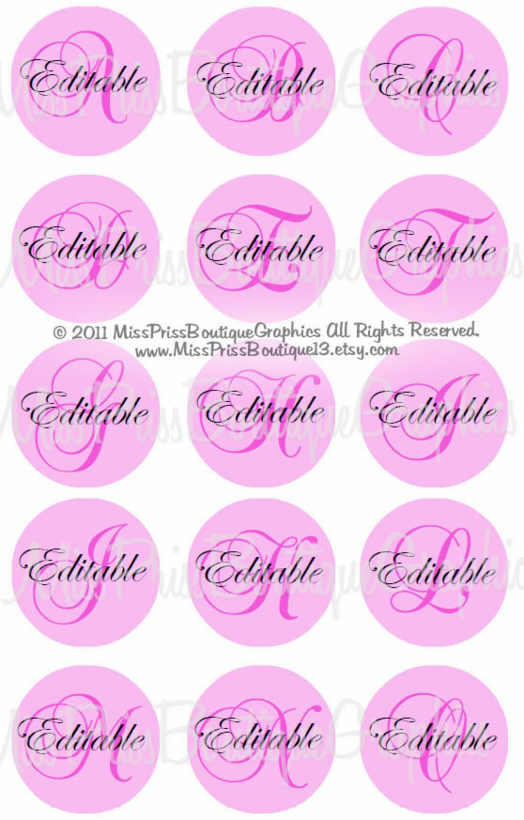 4X6 - EDITABLE PDF - Simply Pink Elegance Full Alphabet - Instant ...
