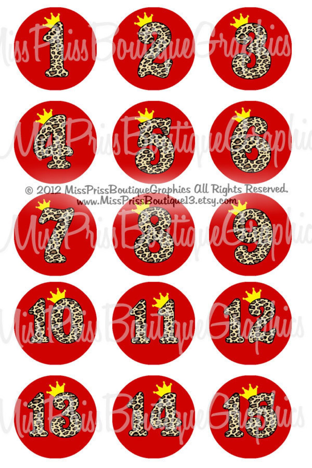 4x6 - CHEETAH BIRTHDAY NUMBERS- Instant Download -red Cheetah Crown ...