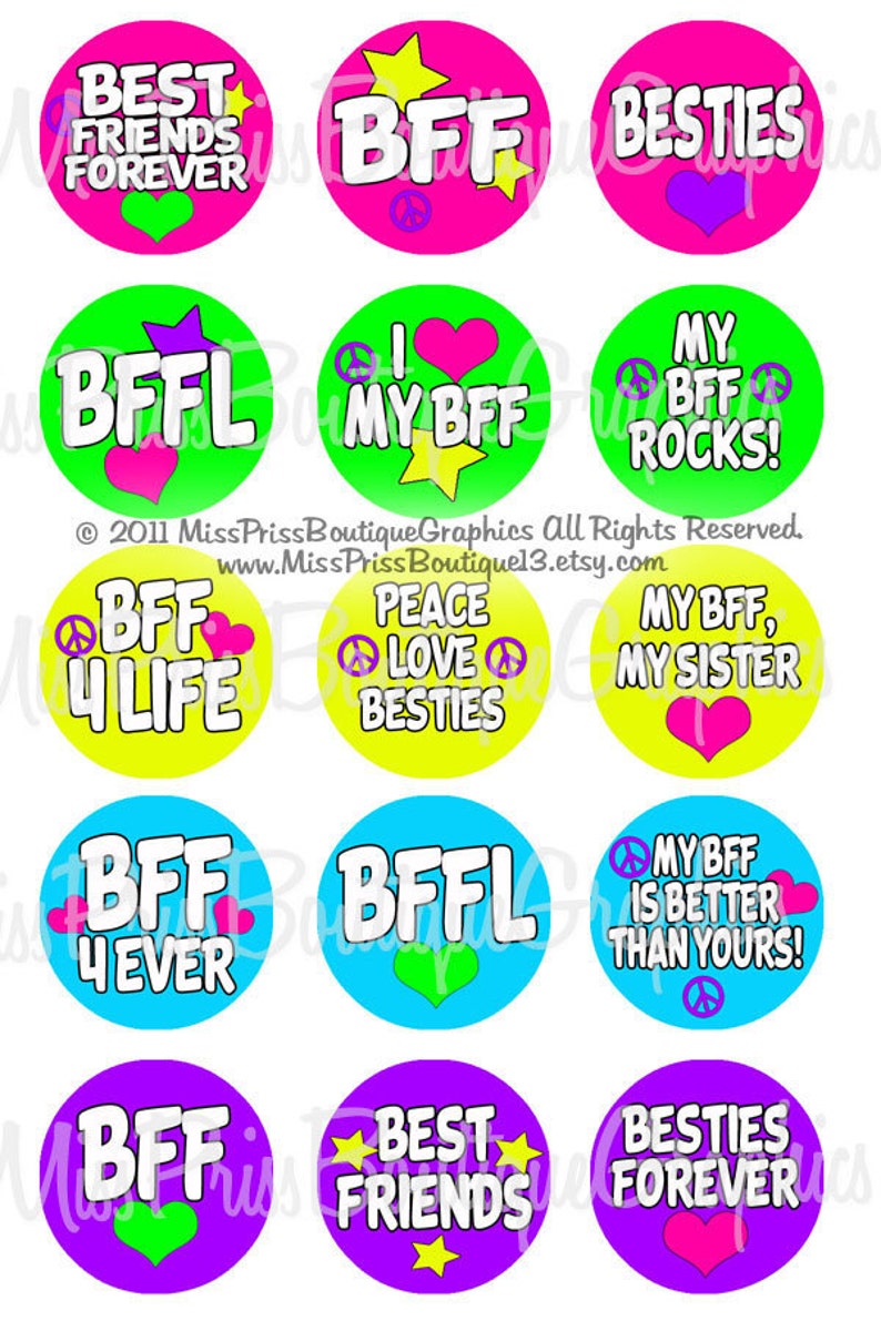 4x6 - NEON BEST FRIENDS - Instant Download - Adorable Besties Bff in ...