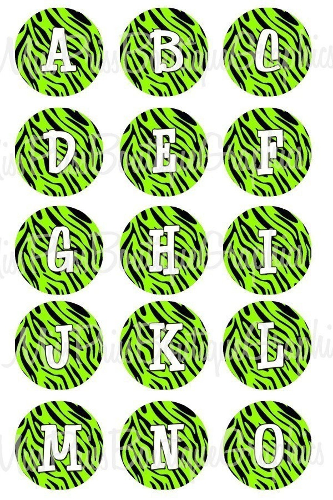 4x6 - LIME ZEBRA ALPHABETS - Instant Download - Lime Green Zebra With ...