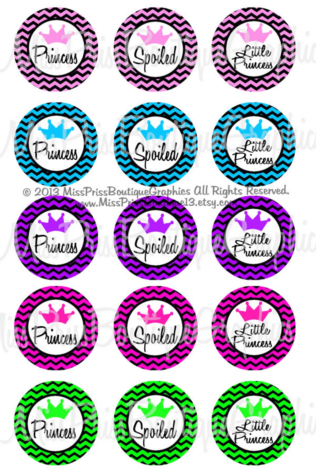 4x6 - PRINCESS CHEVRON SAYINGS - Instant Download -one Inch Bottle Cap ...