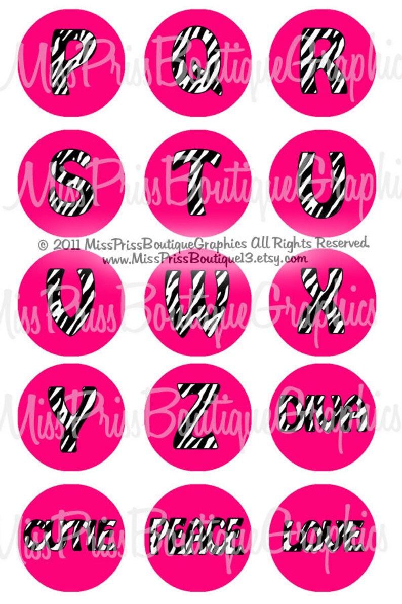 4x6 - ZEBRA LETTERS HOTPINK - Instant Download -zebra Letters Full ...