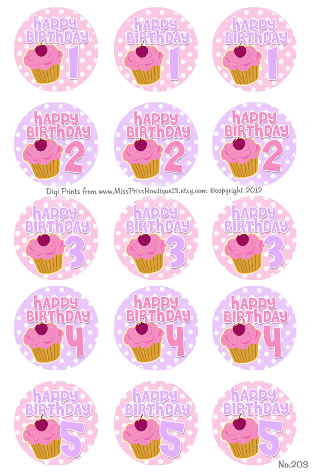 4x6 - BIRTHDAY CUPCAKE NUMBERS - Instant Download- One Inch Bottlecap ...