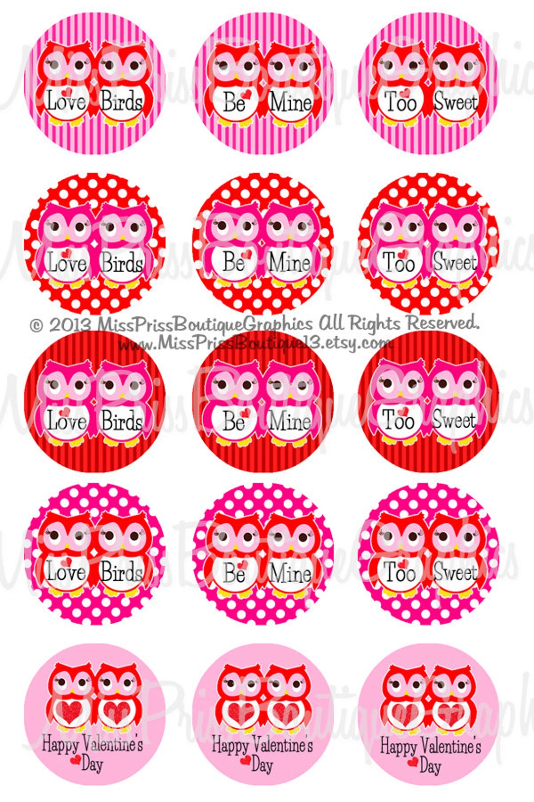 4x6 - VALENTINE'S DAY OWLS - Instant Download - Love Birds - One Inch ...