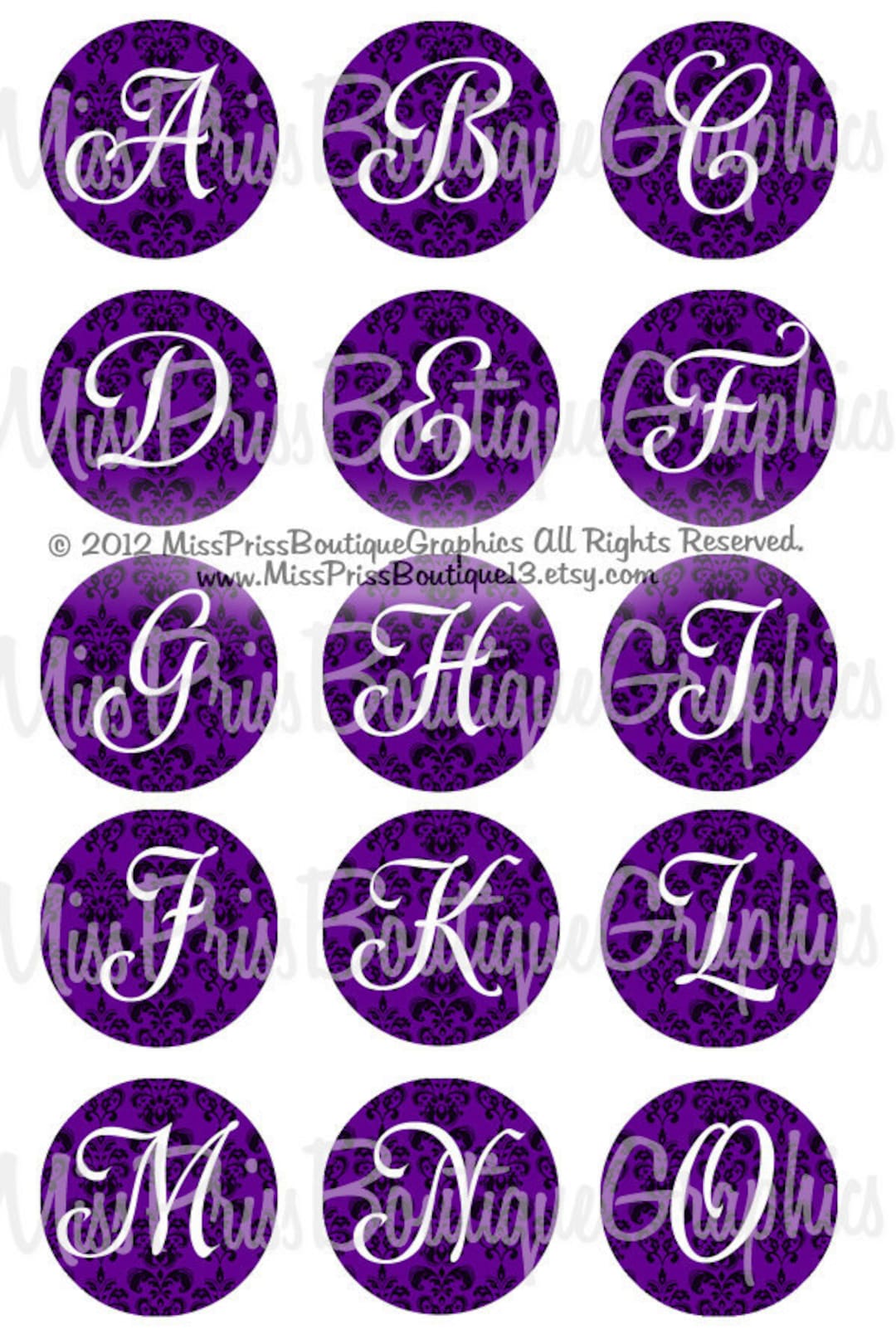 4x6 - PURPLE DAMASK ELEGANCE - Instant Download - Full Alphabet Plus ...