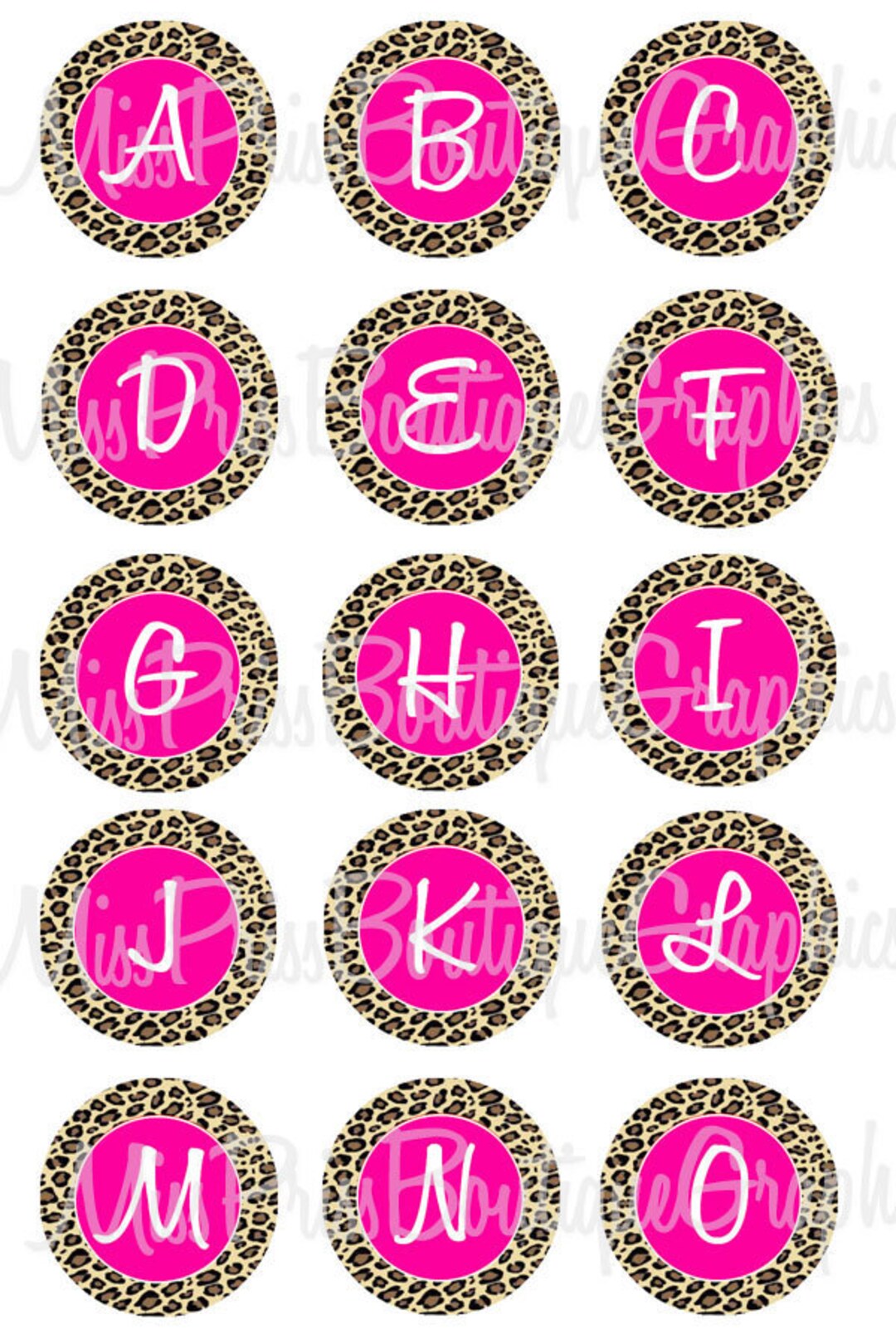 4x6 - PINK CHEETAH ALPHABETS - Instant Download - One Inch Bottlecap ...
