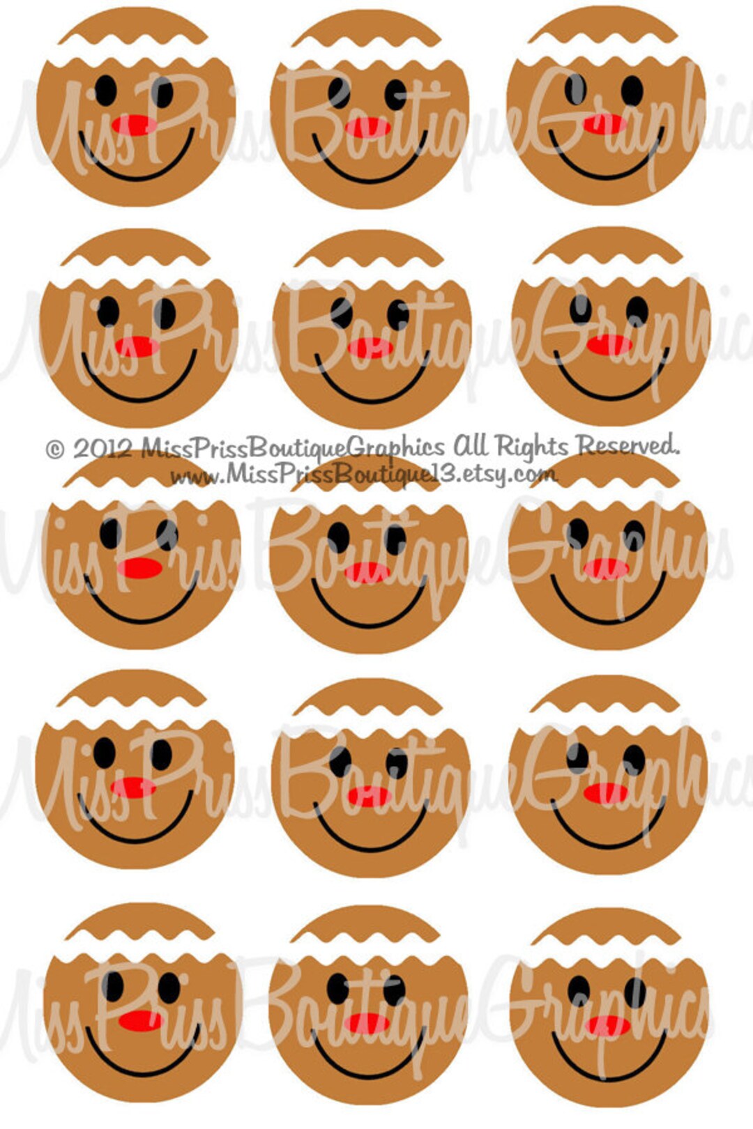 4x6 - CUTE GINGERBREAD FACE - Instand Download -one Inch Bottlecap ...