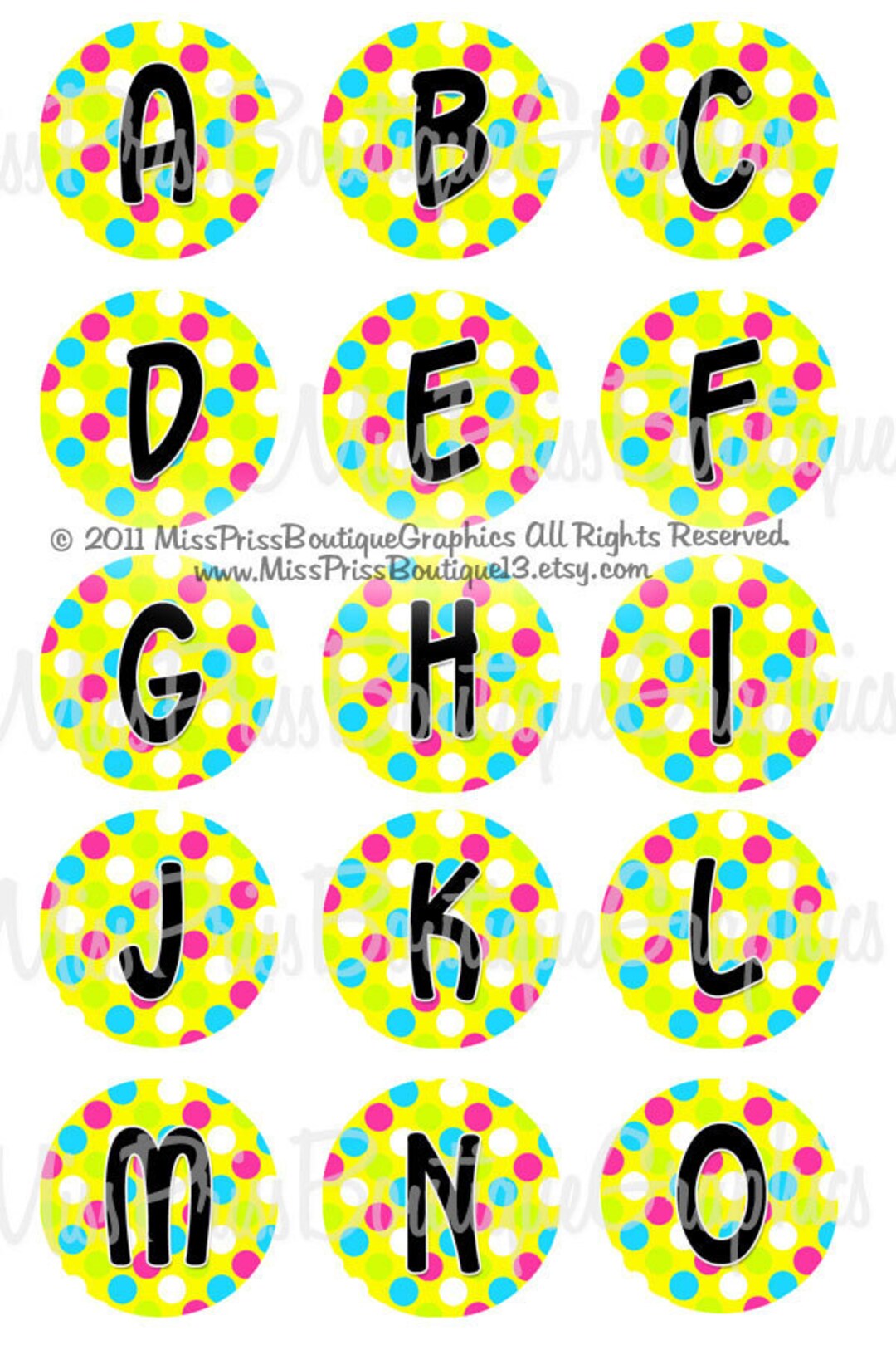 4x6 - BRIGHT DOTS - Instant Download - Red Blue Yellow Dots - One Inch ...