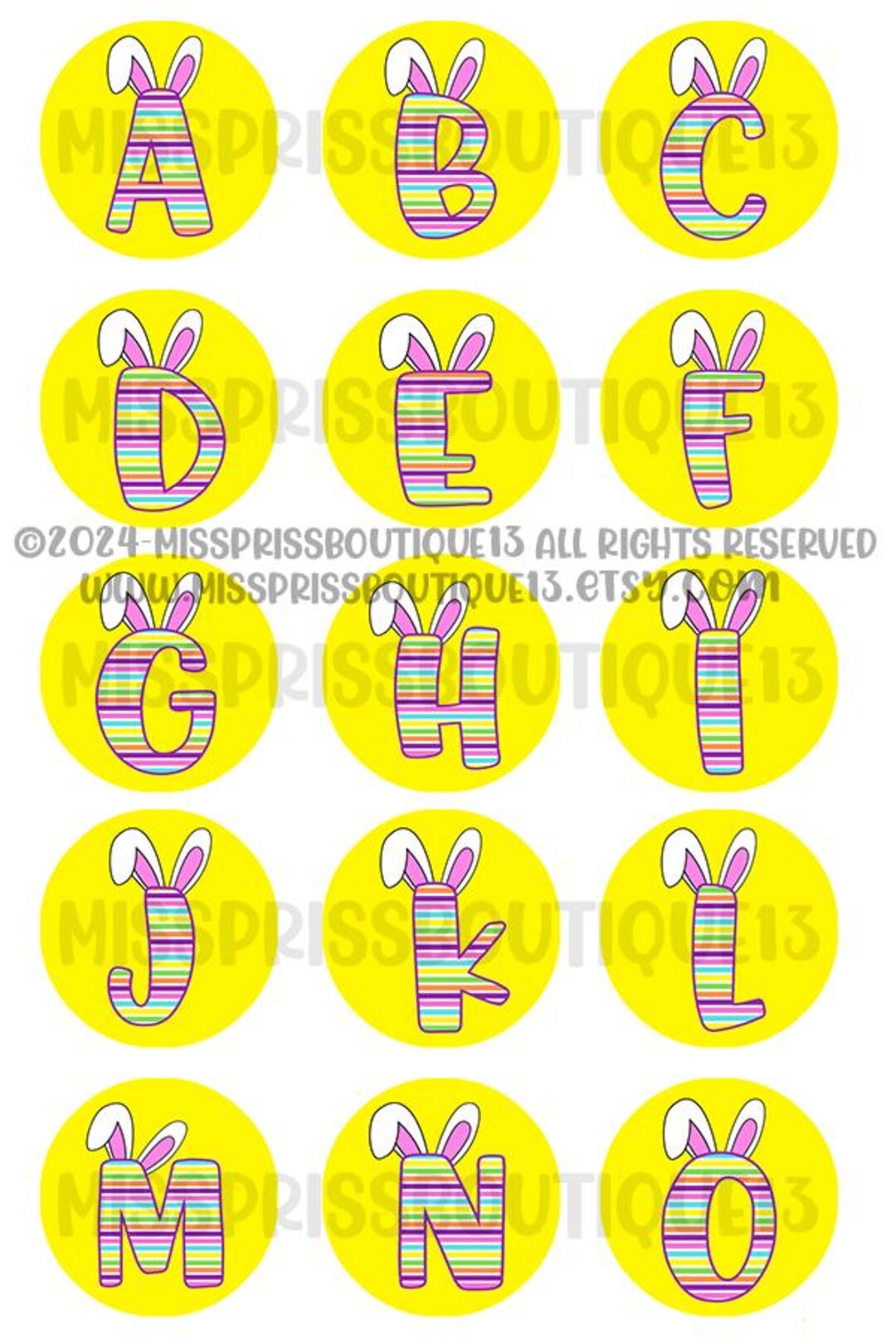 4x6 - EASTER STRIPES - ALPHABETS - Instant Download - One Inch Bottle ...
