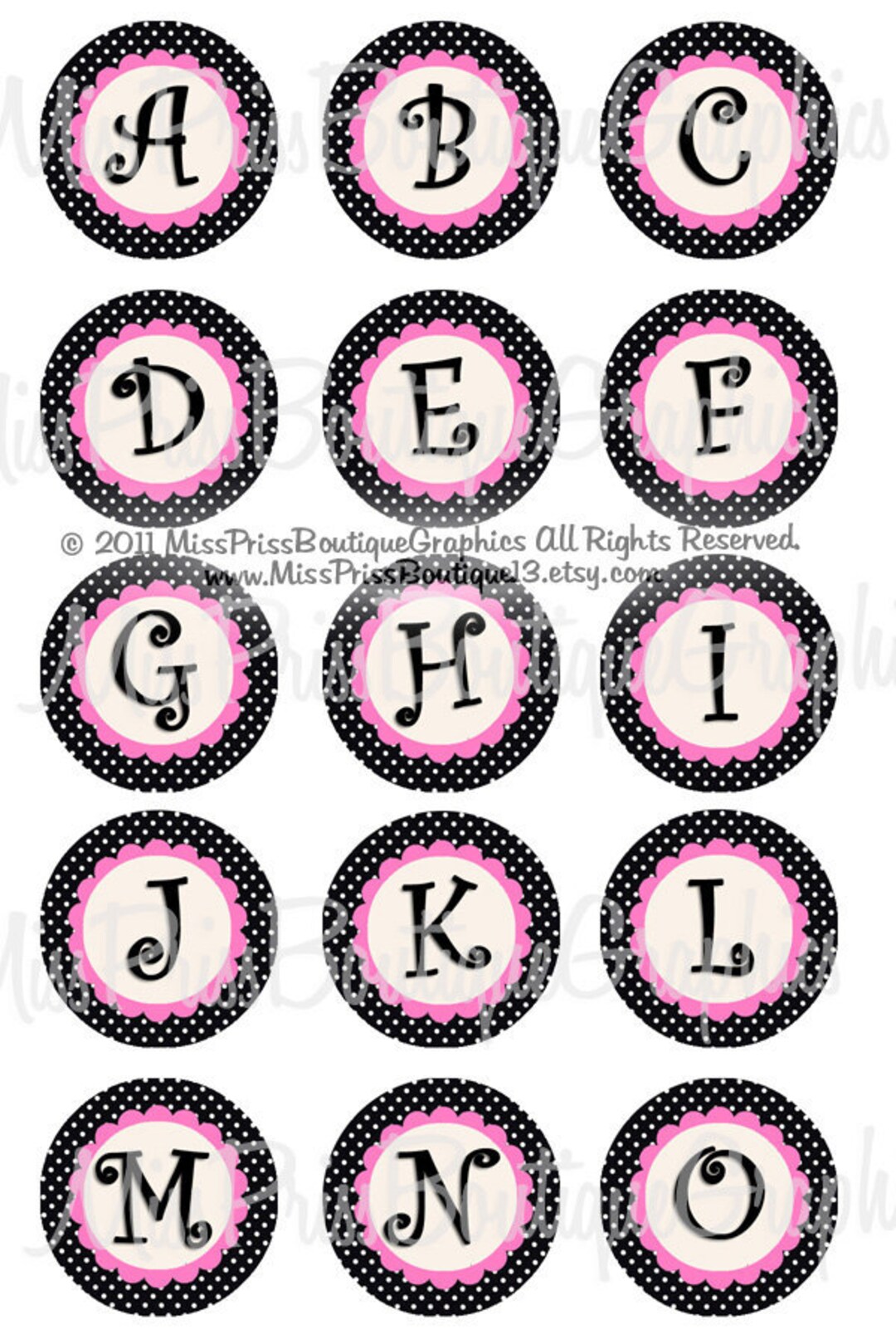 4x6 - SCALLOP PINK ALPHABETS - Instant Download - Full Alphabets - One ...