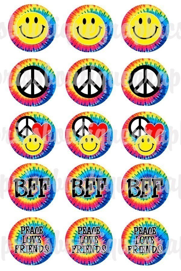 4x6 - TYEDYE PEACE GROOVY- Instant Download - Bottlecap Digital Graphic ...
