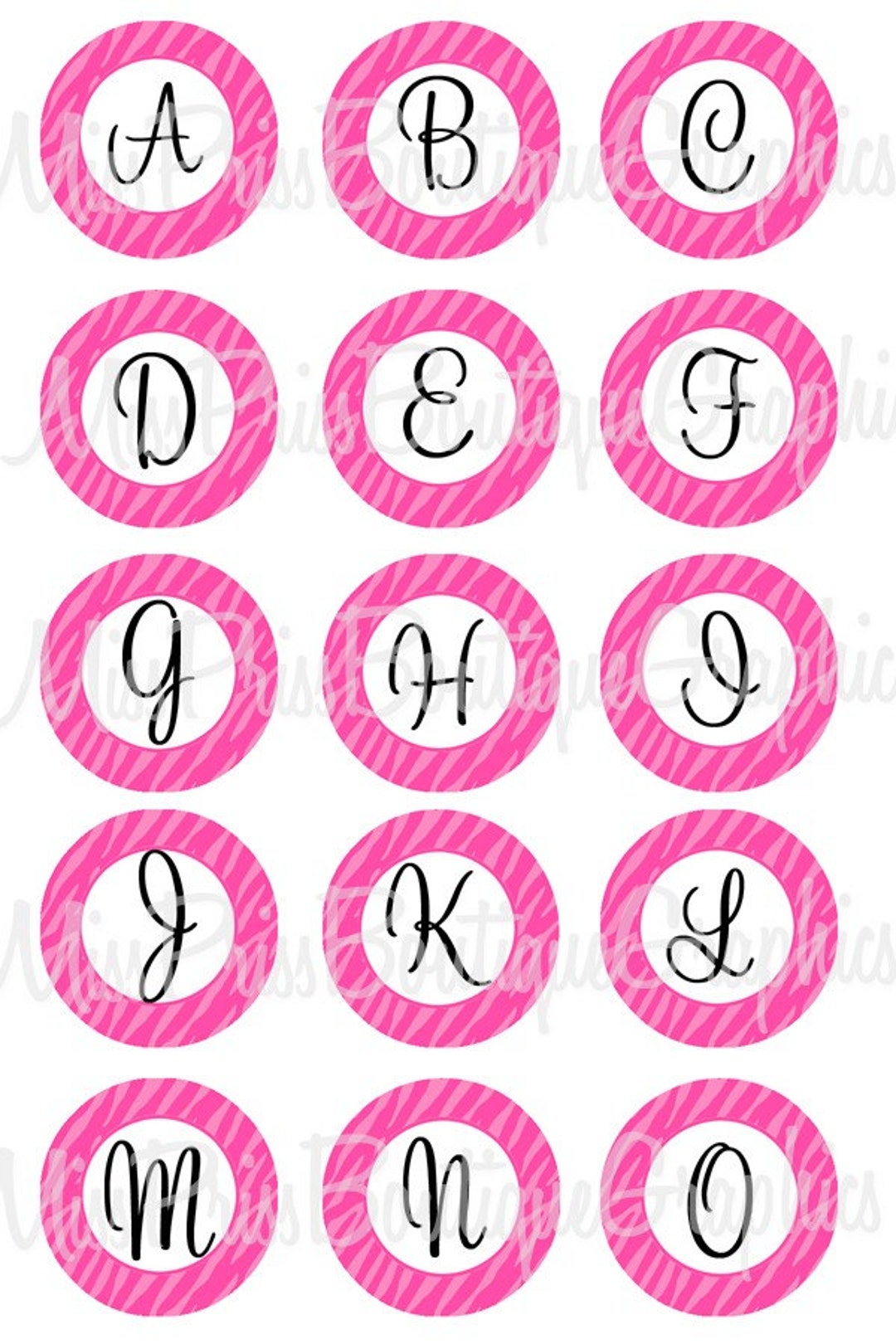 4x6 - Pink and Hot Pink Zebra Circle Alphabets - INSTANT DOWNLOAD ...