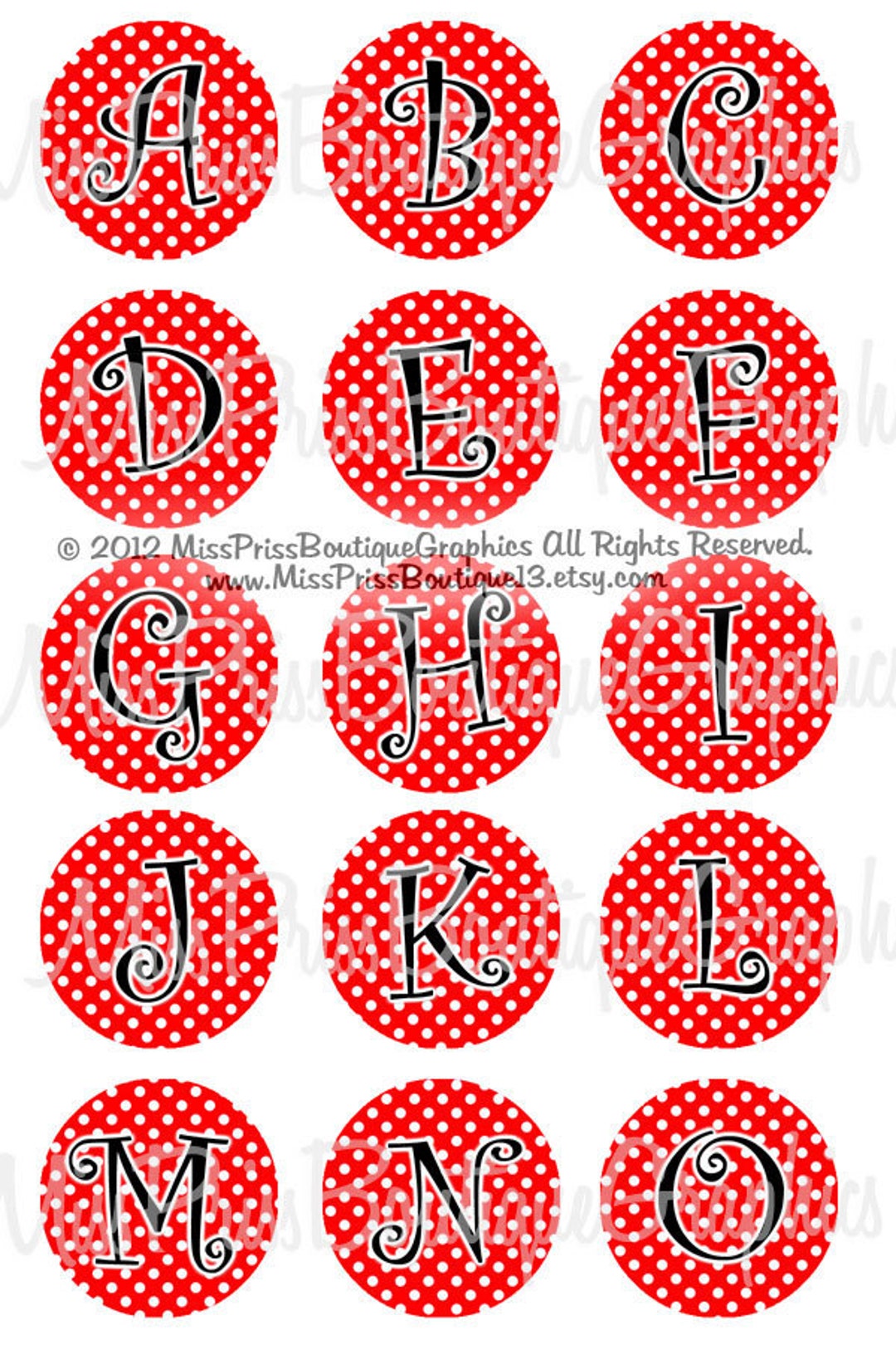 4x6 - RED POLKADOT LETTERS - Instant Download - Full Alphabets - One ...