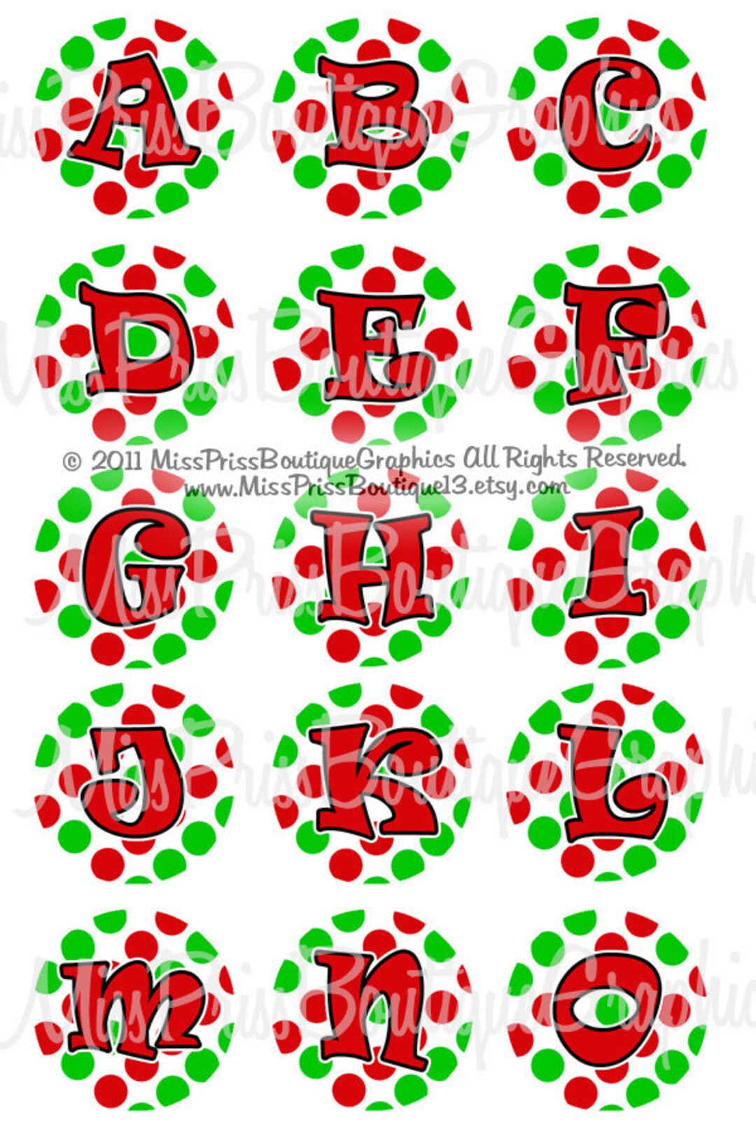 4x6 - CHRISTMAS DOTS ALPHABETS - Red and Green Dots Full Alphabets ...