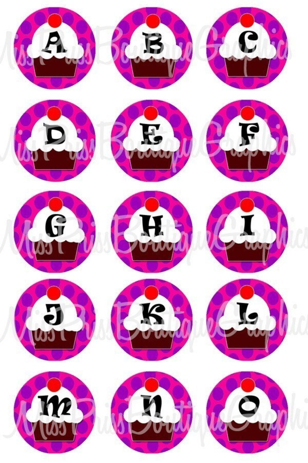 4x6 - CUTE CUPCAKES ALPHABETS - Instant Download - Full Alphabets One ...