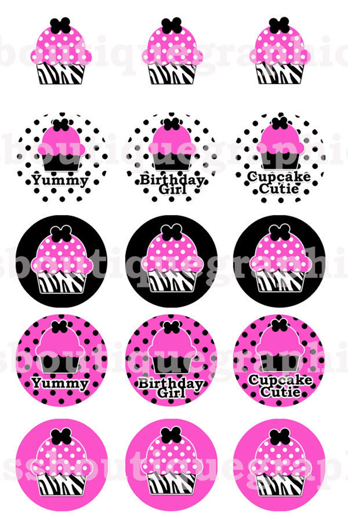 4x6 - ZEBRA CUPCAKES - Instant Download - Hot Pink Black Zebra Cupcakes ...