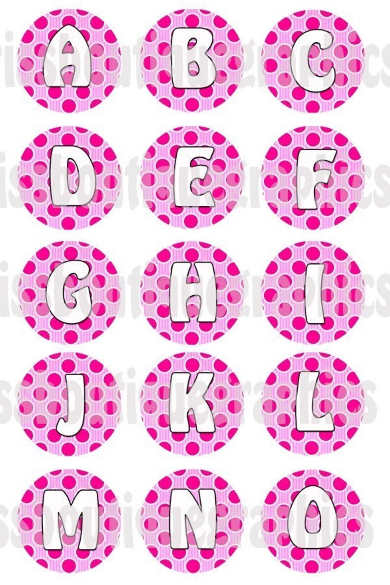 4x6 - PINK DOT ALPHABETS - Instant Download -pretty Pink Dots-one Inch ...