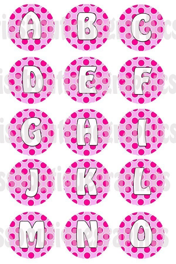 4x6 - PINK DOT ALPHABETS - Instant Download -pretty Pink Dots-one Inch ...