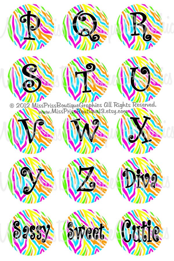 4x6 - COLORFUL ZEBRA ALPHABETS - Instant Download- Full Alphabets - One ...