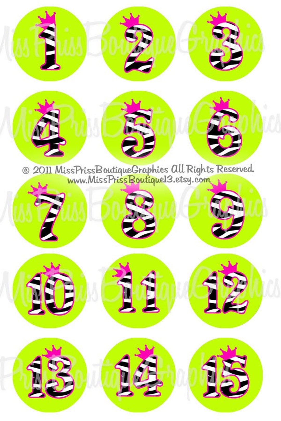 4x6 - ZEBRA BIRTDAY NUMBERS- Instant Download - Zebra Crown Numbers 1 ...