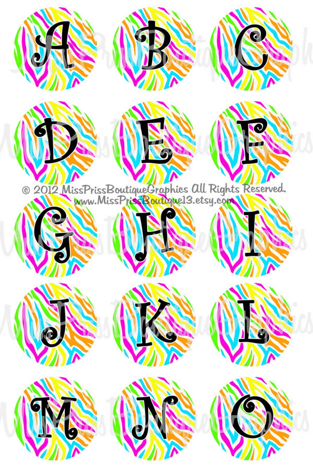 4x6 - COLORFUL ZEBRA ALPHABETS - Instant Download- Full Alphabets - One ...