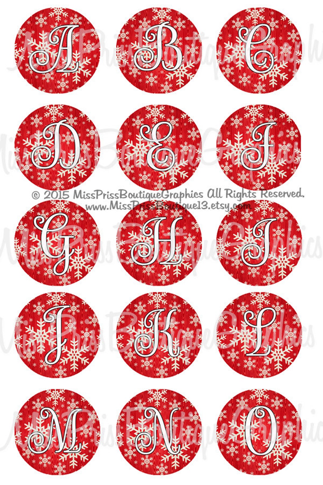 4x6 - RED SNOWFLAKE ALPHABETS - Instant Download - One Inch Bottle Cap ...