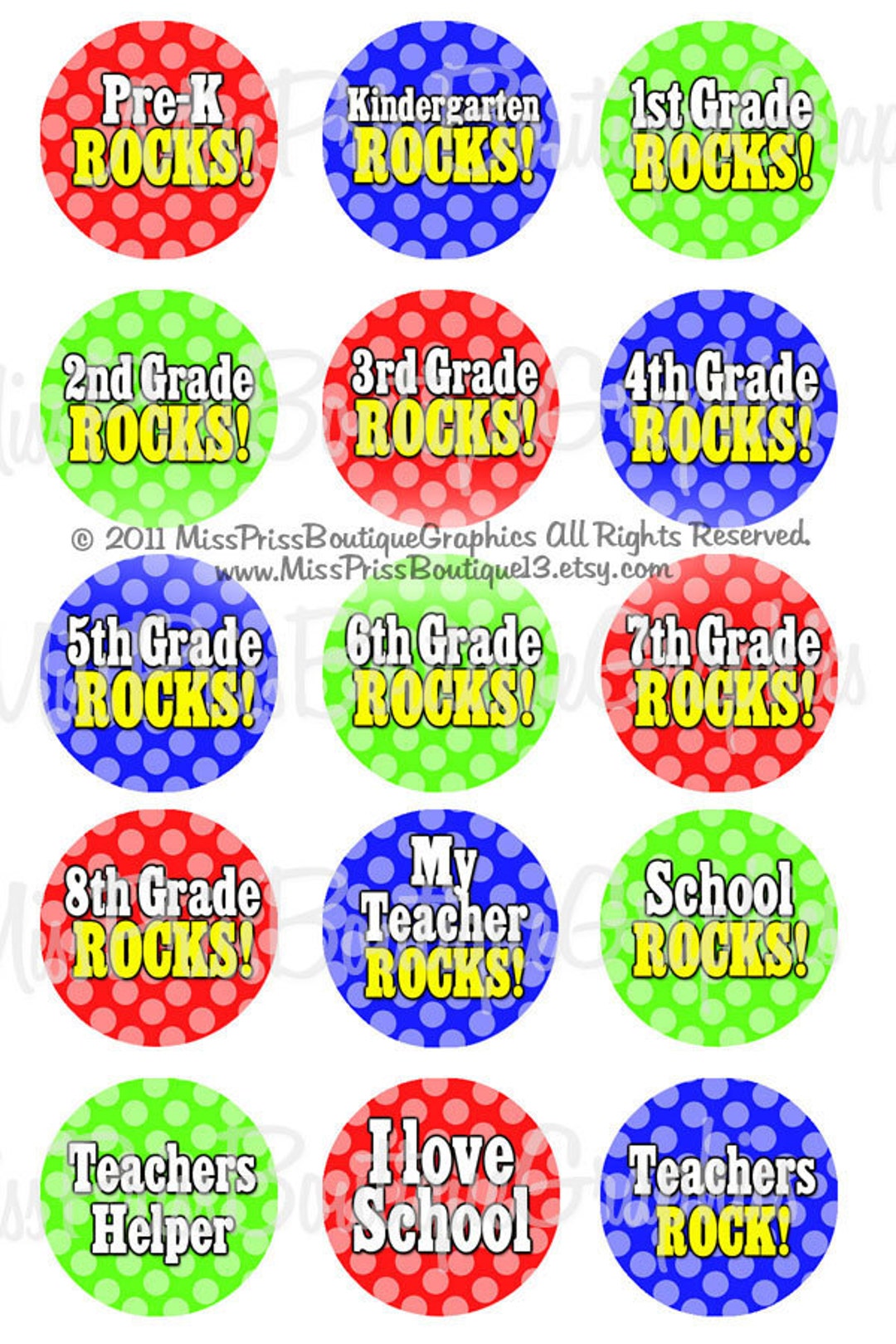 4x6 - SCHOOL ROCKS DOTS - Instant Download - Multi Color Dots - One ...
