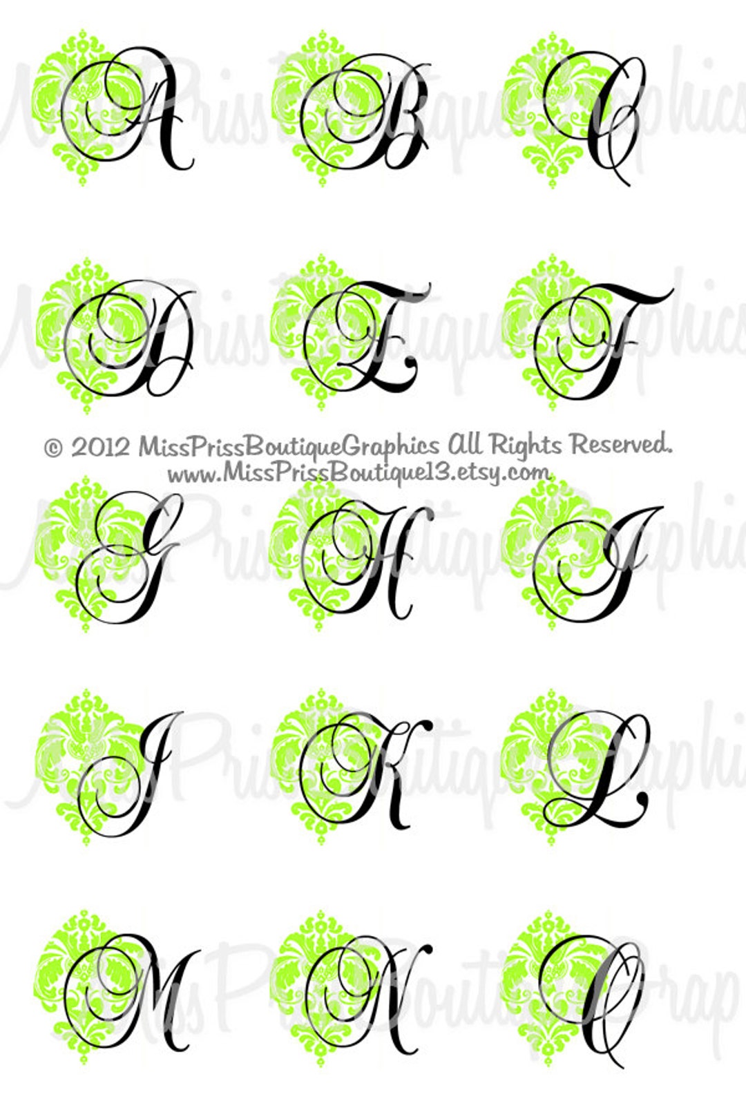 4x6 - ELEGANT DAMASK ALPHABETS - Instant Download - Lime Damask Designs ...