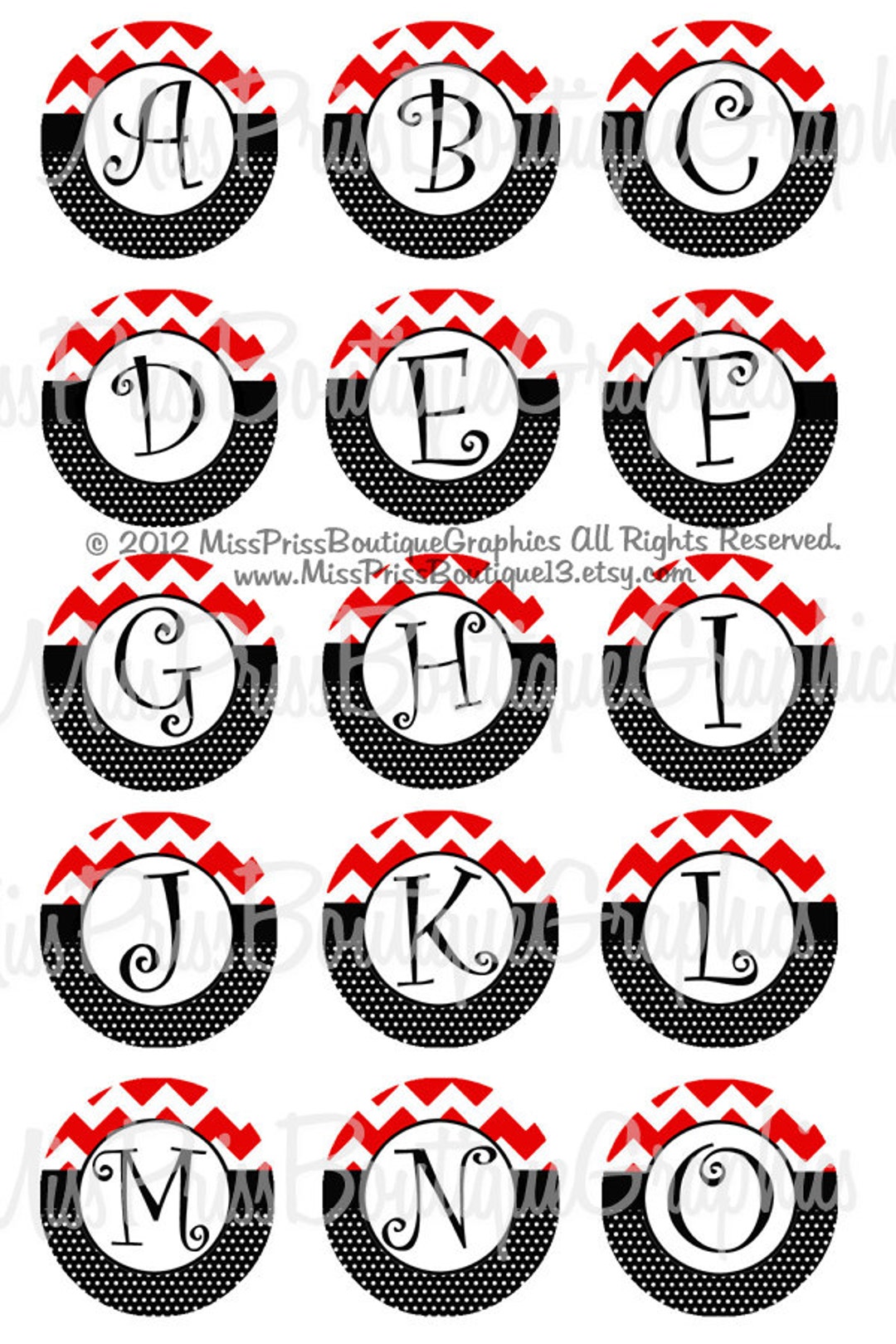 4x6 - CHEVRON DOTS ALPHABETS - Instant Download - Red Chevron Black ...