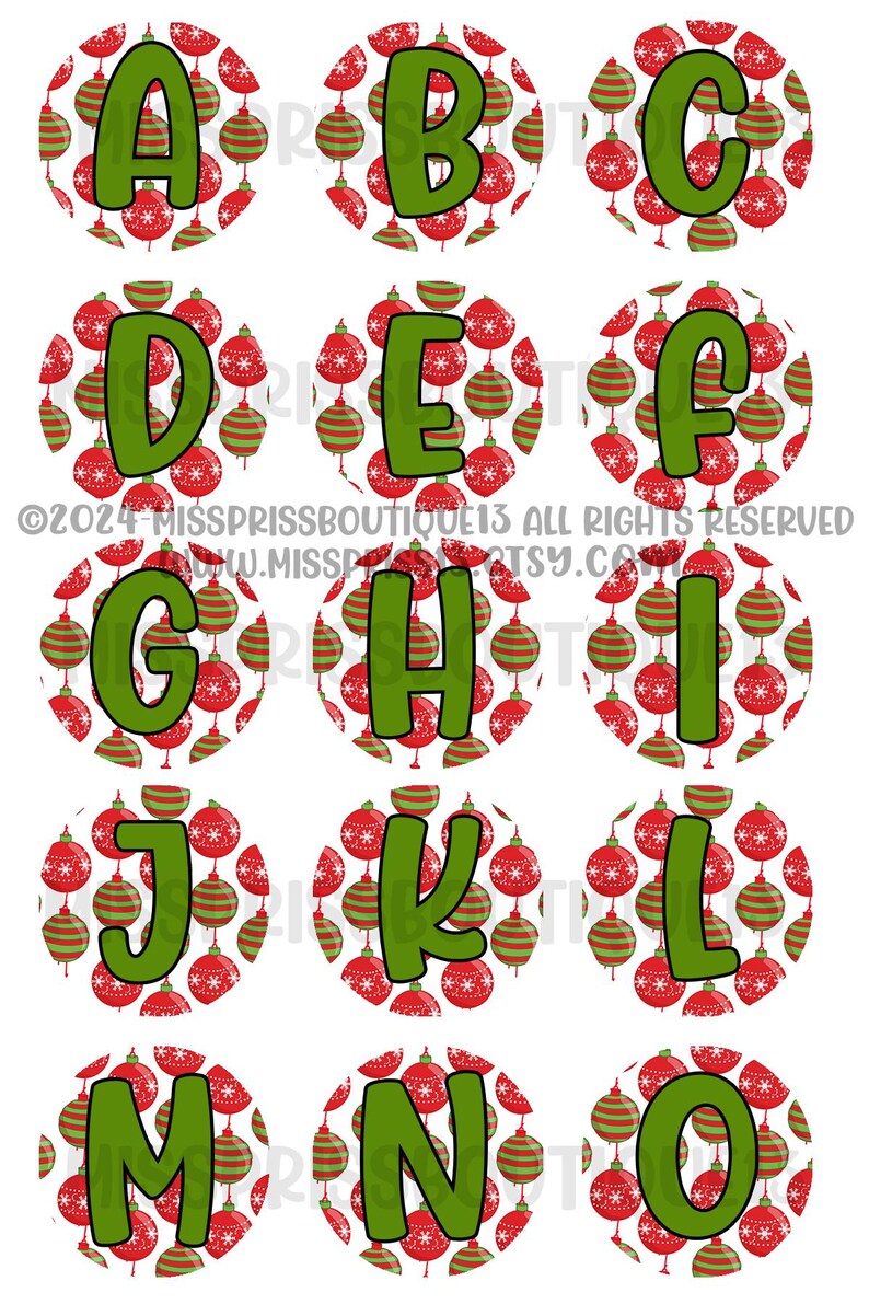 4x6 - CHRISTMAS ORNAMENTS ALPHABETS - Instant Download - Full Alphabets ...