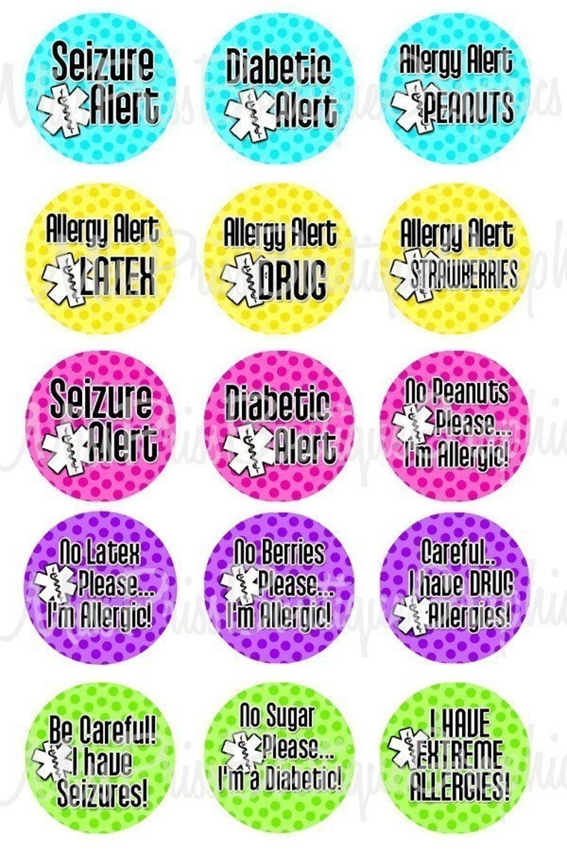 4x6 - MEDICAL ALLERGY ALERT- Instant Download -polkadot Cuties Medical ...