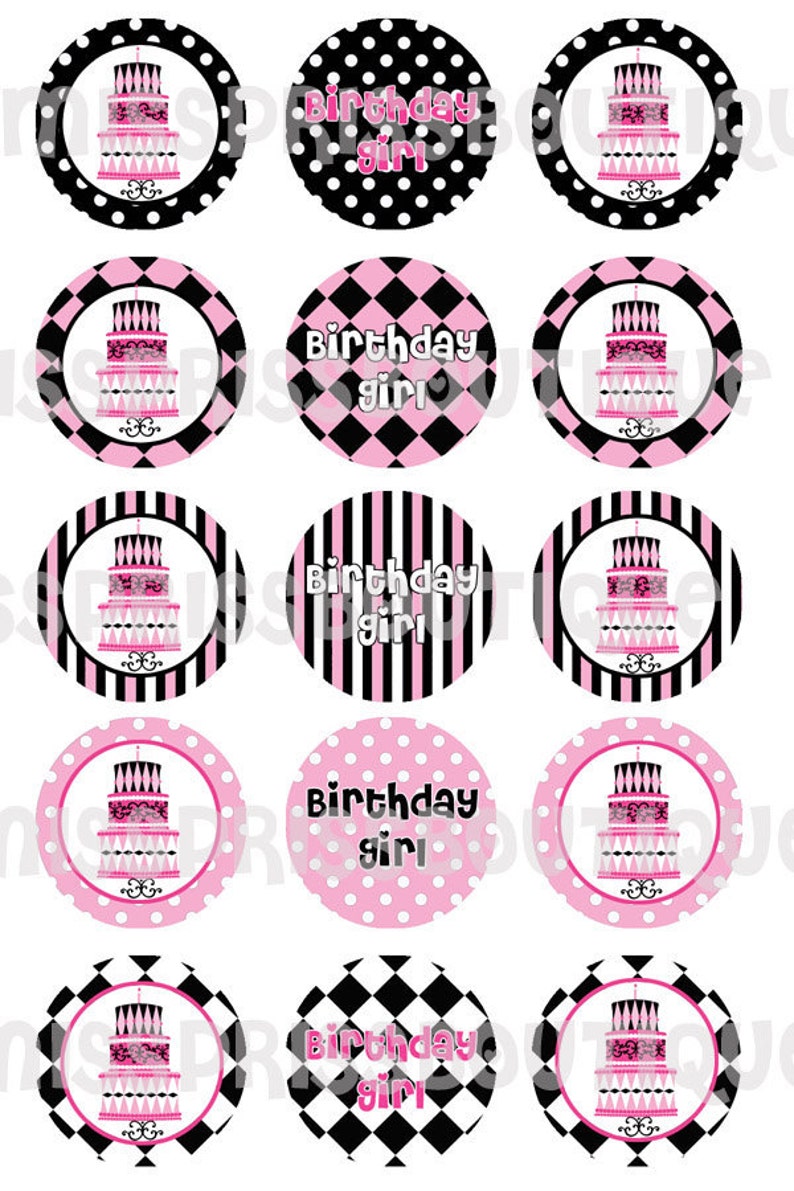 4x6 - CHIC BIRTHDAY CAKES - Instant Download- One Inch Bottlecap ...