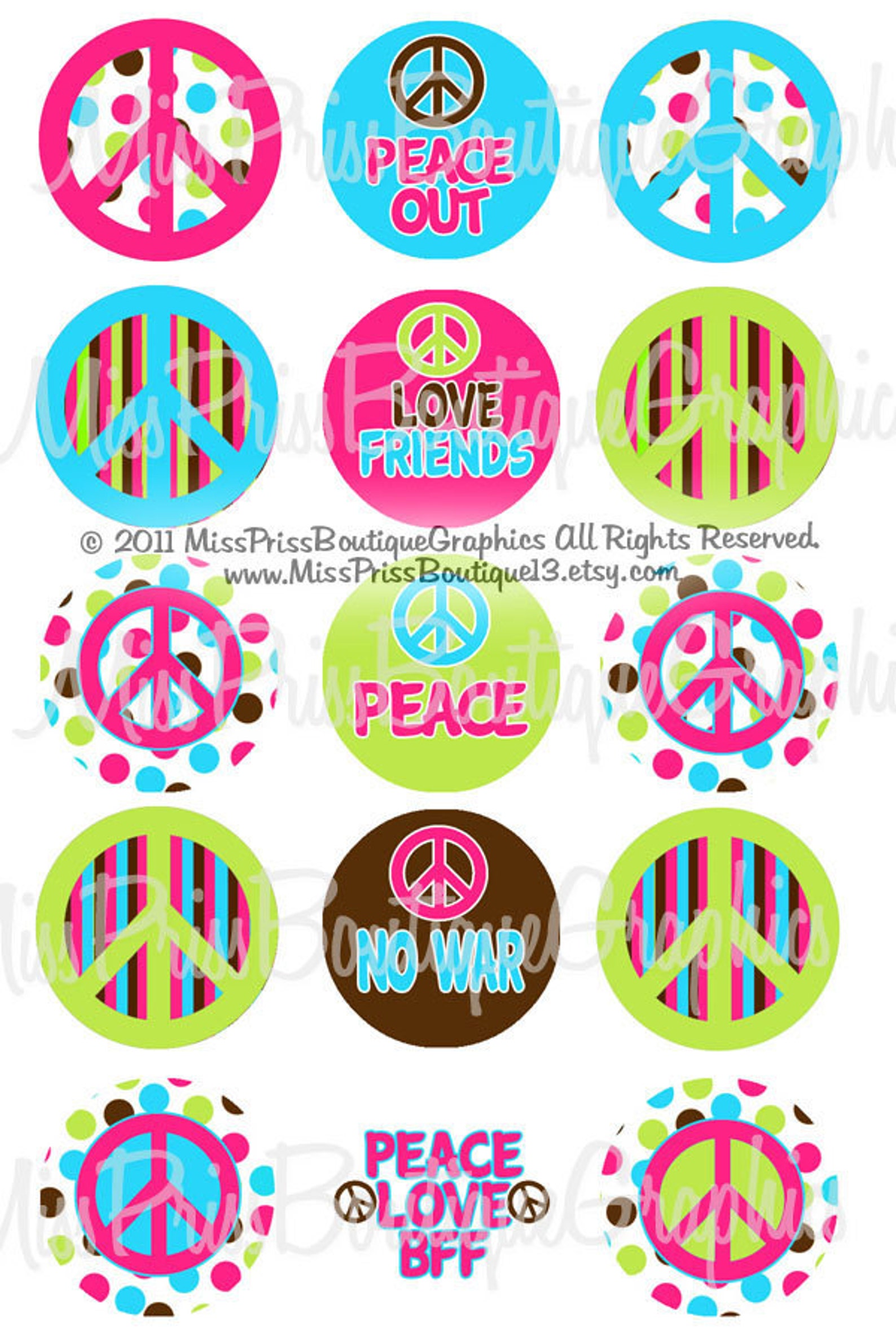 4x6 - FUN GIRLY PEACE - Instant Download - Fun Girly Peace Signs ...