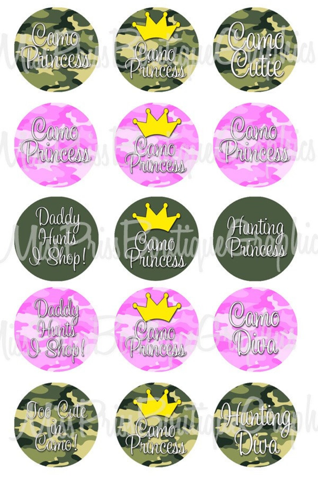 4x6 - HUNTING Camo Princess - Instant Download - One Inch Bottle Cap ...