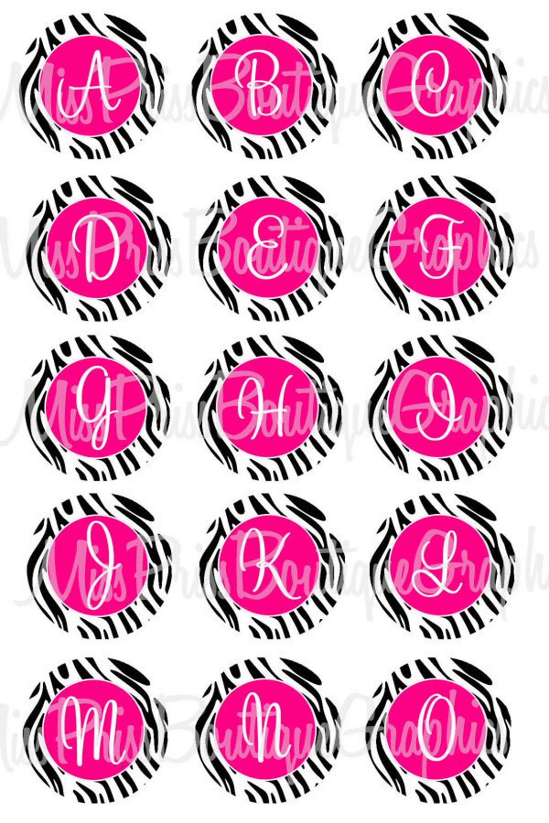 4x6 - PINK ZEBRA ALPHABETS - Instant Download - Chic Zebra and Hot Pink ...