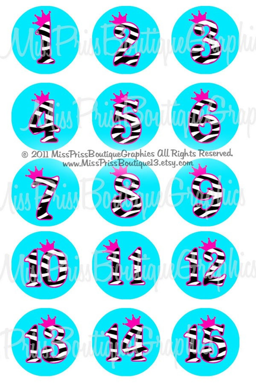 4x6 - ZEBRA BIRTHDAY NUMBERS- Instant Download - Hot Pink Turq Zebra ...