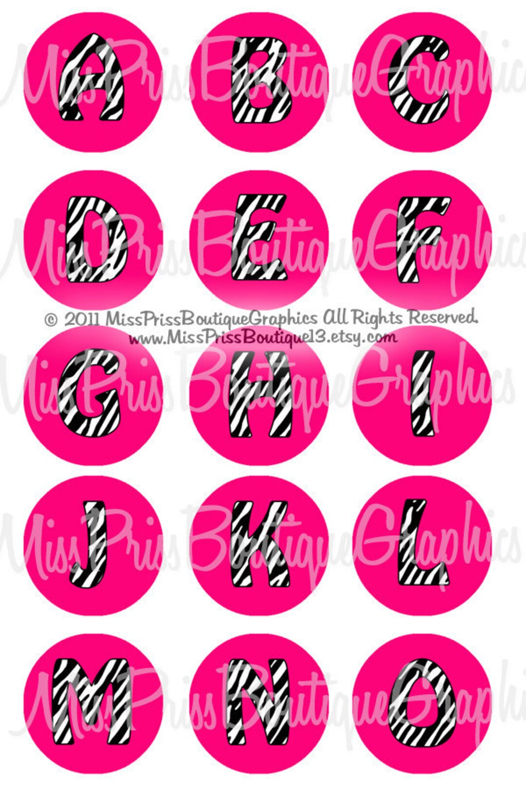 4x6 - ZEBRA LETTERS HOTPINK - Instant Download -zebra Letters Full ...