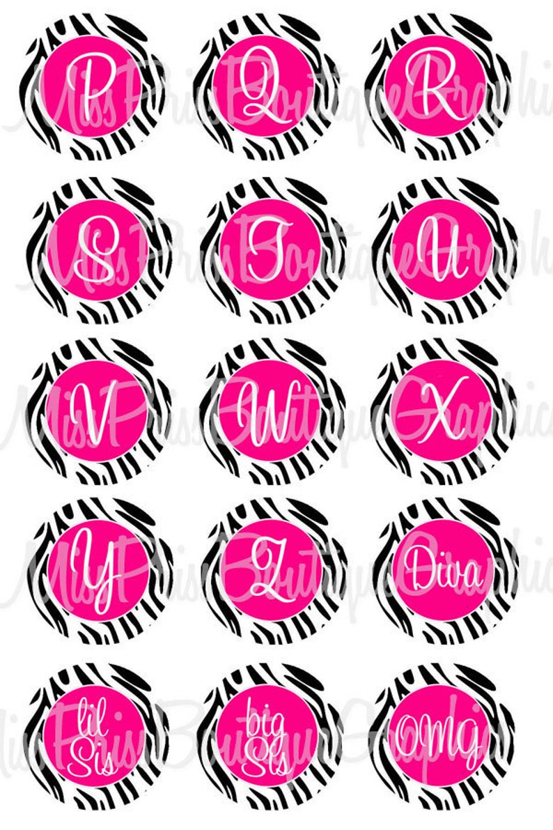 4x6 - PINK ZEBRA ALPHABETS - Instant Download - Chic Zebra and Hot Pink ...
