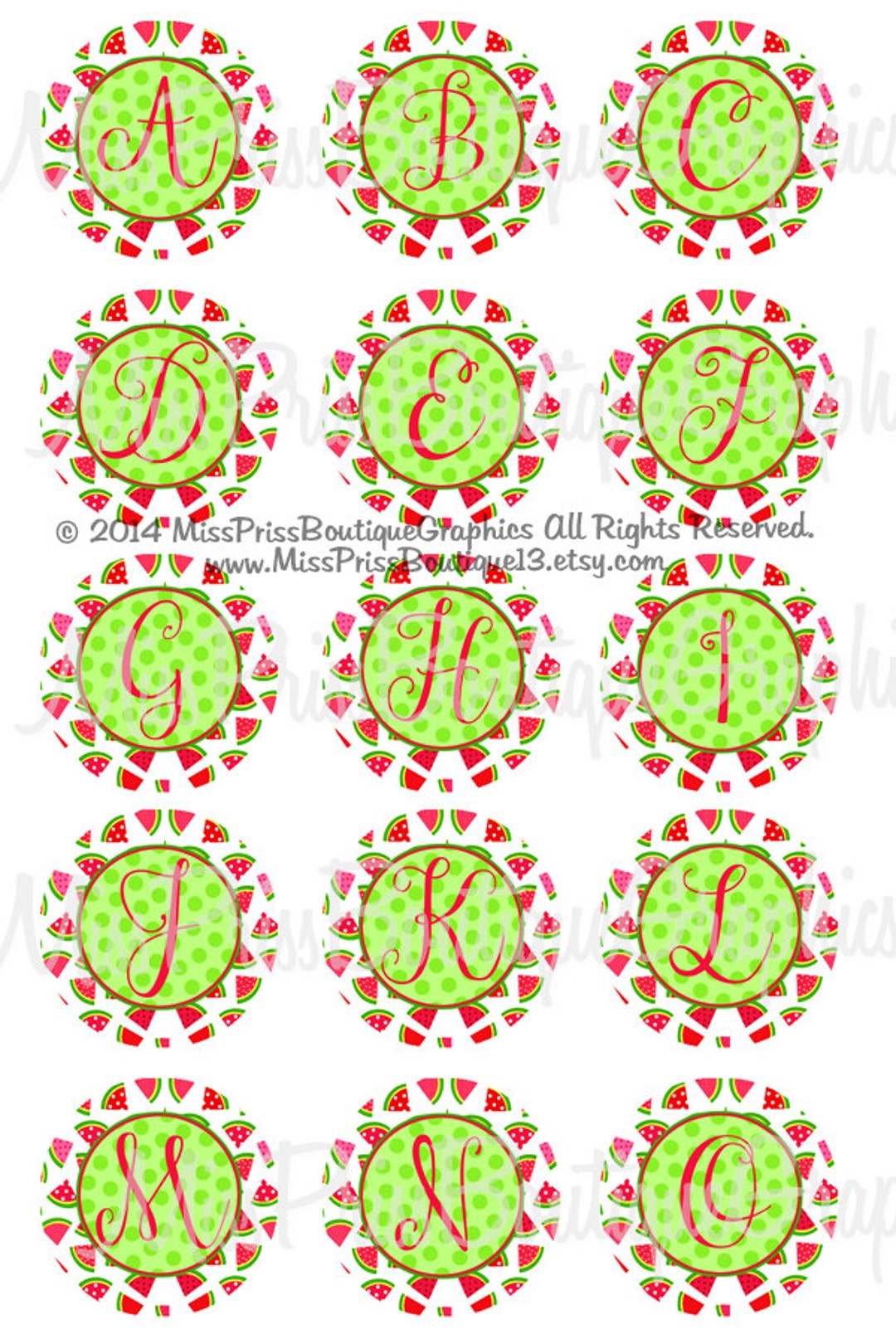 4x6 - SWEET WATERMELON ALPHABETS - Instant Download - Polka Dot ...