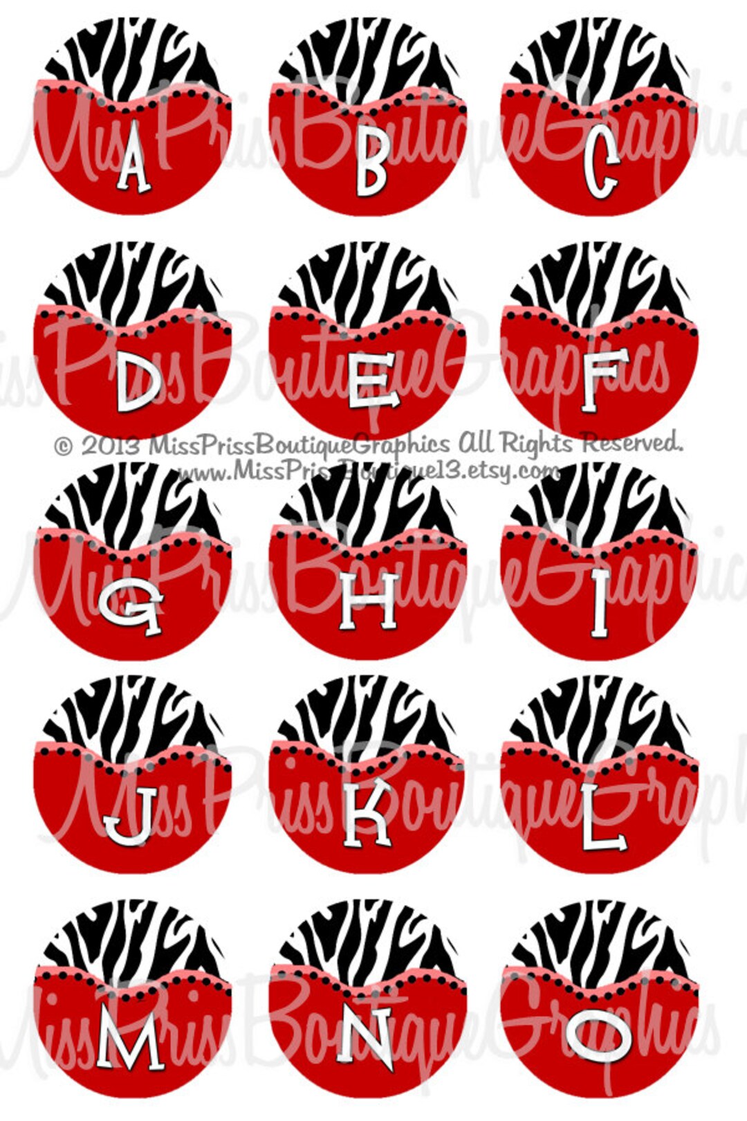 4x6 - RED ZEBRA - Instant Download - Full Alphabet - Plus Bonus Sayings ...