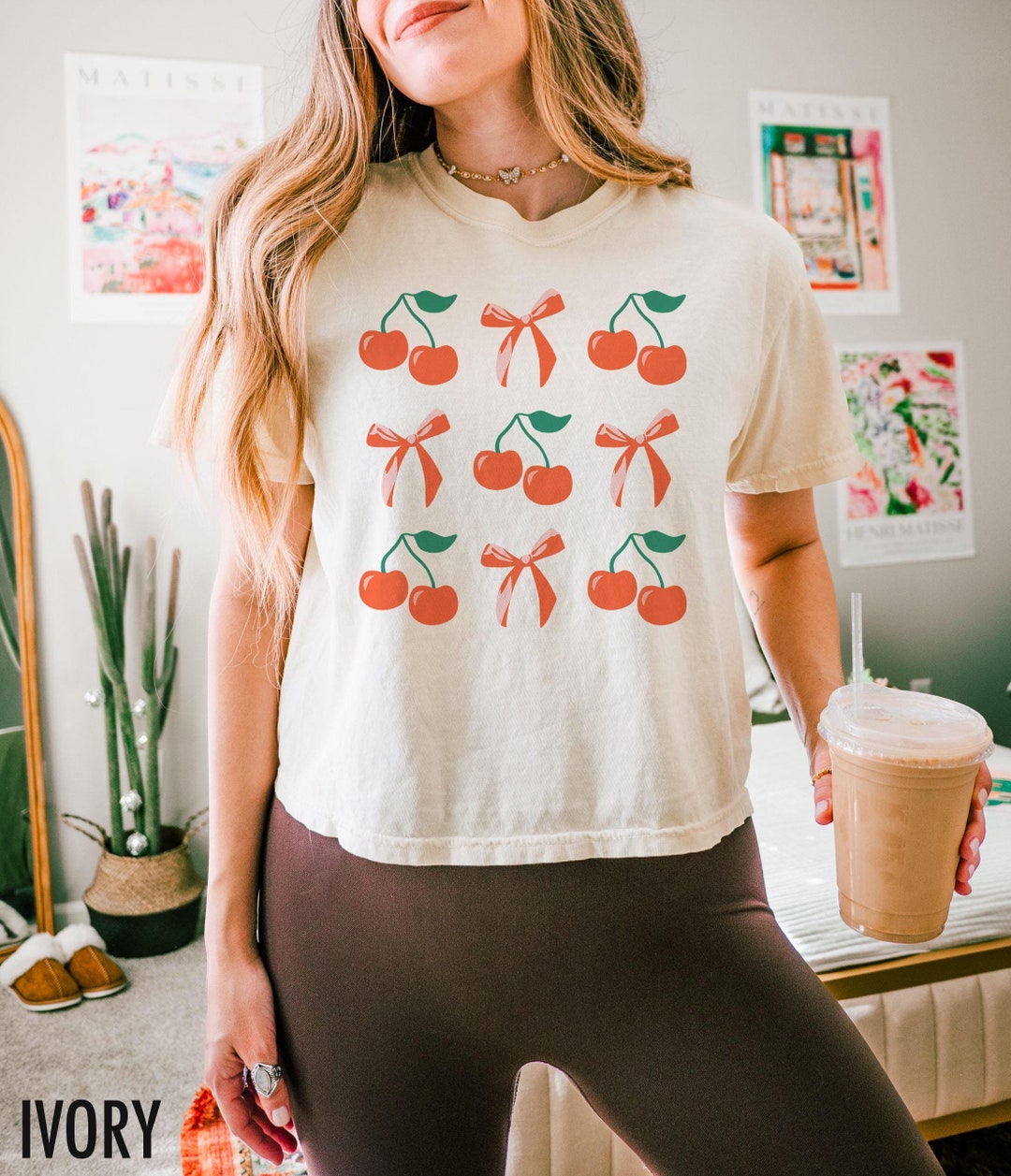 Cherry Bow Crop Top, Cherries and Bows, Retro Cropped Tee, Ribbon Crops ...
