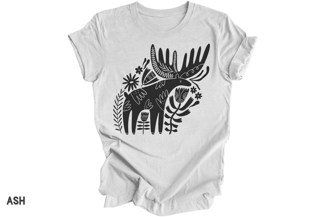 Moose Shirt, Scandinavian Moose T Shirt, Folk Art Moose Tshirt, Cute ...